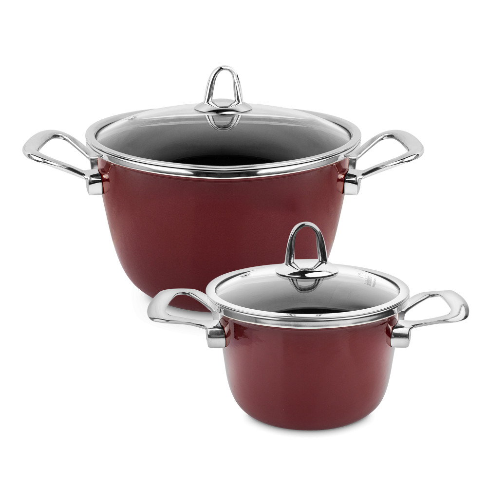 CORE-3 KOCHSTAR, Набор из 2-х эмалированных кастрюль, сталь, бордо ...
