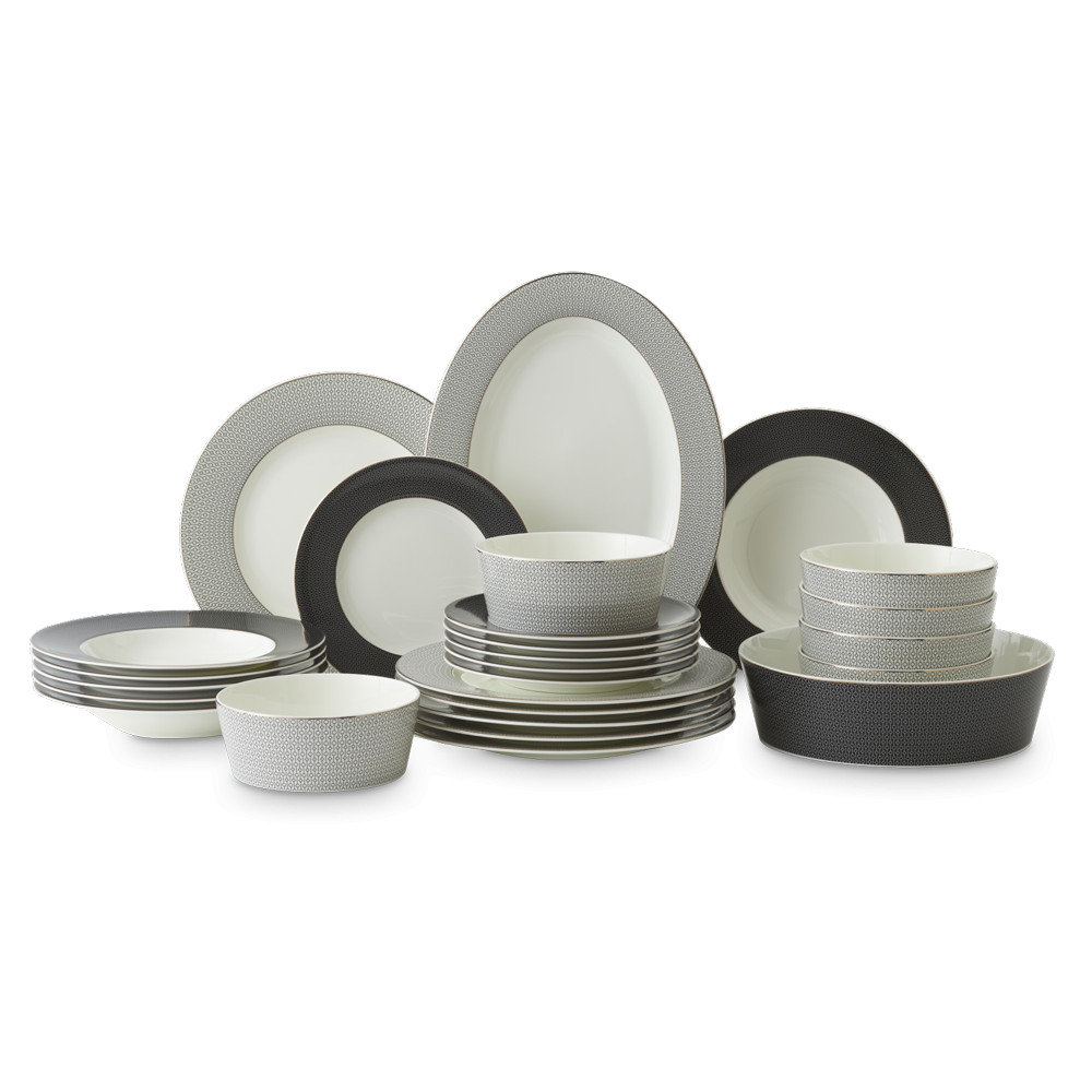 DDT-4215 DECOR DE TABLE, Сервиз столовый на 6 персон, 26 предметов, фарфор, серый, платиновый ...